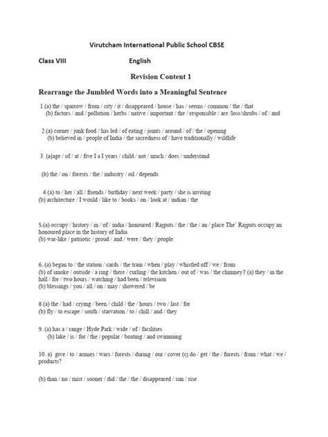 Class Viii Revision 1 Pdf