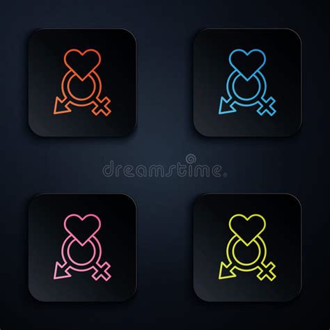 Color Neon Line Gender Icon Isolated On Black Background Symbols Of Men And Women Sex Symbol