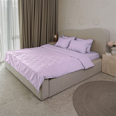 Постільна білизна з турецького страйп сатину King Size світло ліловий Textile Hygge