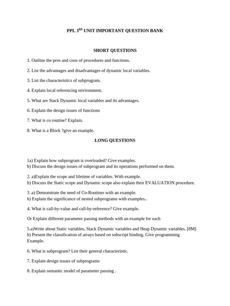 Ppl 3rd Unit Important Question Bank Pdf