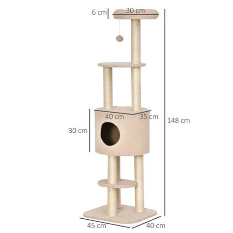 Pawhut Arbre à Chats Avec Griffoir Niche Poteaux Peluche Haute Densité