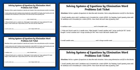 Eighth Grade Solving Systems Of Equations By Elimination Word