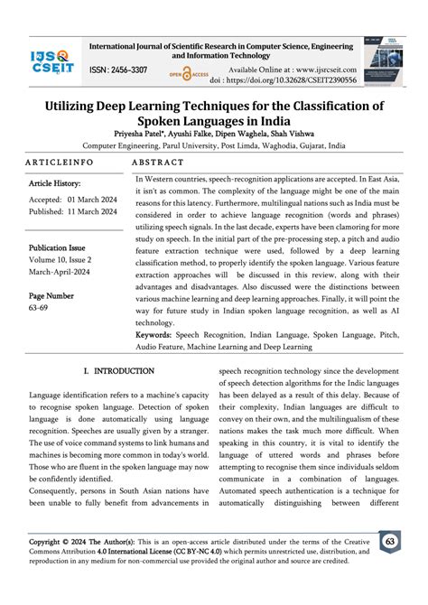 Pdf Utilizing Deep Learning Techniques For The Classification Of Spoken Languages In India