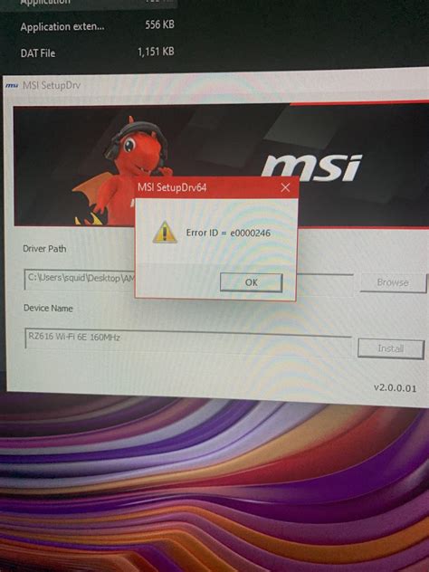 msi wifi driver install failing error e0000246 r msi gaming