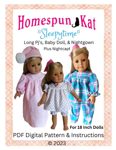Sleepytime Pjs Nightgown Nightcap 18 Inch Doll Sewing Pattern Appletotes And Co