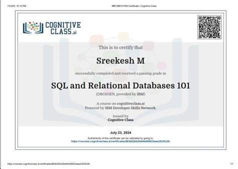 Sreekesh M On Linkedin Datascience Dataanalytics Sql Relationaldatabases Cognitiveclass Ibm