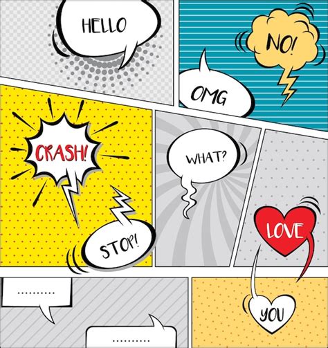 만화 연설 거품과 만화 스트립 배경 프리미엄 벡터