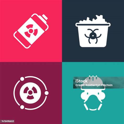 팝 아트 원자로 작업자 방사성 감염성 폐기물 및 에너지 배터리 아이콘을 설정합니다 벡터 건강 진단에 대한 스톡 벡터 아트 및 기타 이미지 Istock