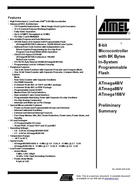 8 bit microcontroller with 8k bytes in system programmable flash atmega48 v atmega88 v atmega168
