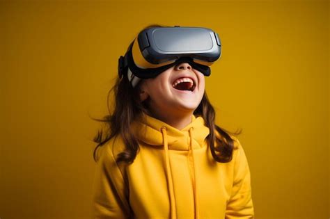 Premium Photo A Girl Wearing A Yellow Jacket With A Pair Of Virtual