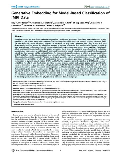 Pdf Generative Embedding For Model Based Classification Of Fmri Data