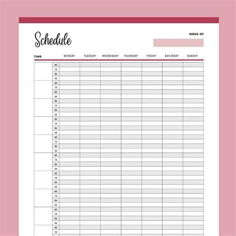 Downloadable 15 Minute Increment Calendar Template For Effective Time Management