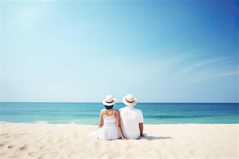 Premium Ai Image A Couple Sitting On A Beach Sweet Couple Happy Relax