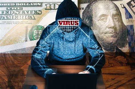 Man In Hoodie Is Hacking Personal Data On Dollars Background Information Security Virtual