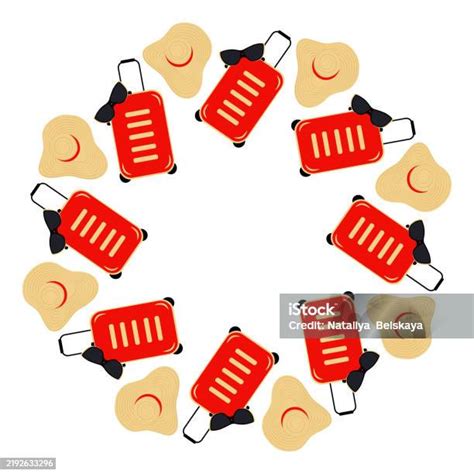 챙이 넓은 모자 선글라스 여행용 가방 서클 프레임 테두리 여름 복사 공간 템플릿 0명에 대한 스톡 벡터 아트 및 기타 이미지 0명 가리기 개념 Istock