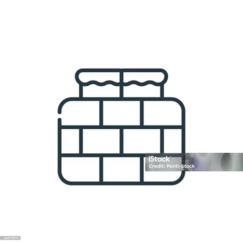 흰색 배경에 격리된 벽돌 벽 벡터 아이콘입니다 개요 웹 사이트 디자인 및 모바일 응용 프로그램 개발을위한 얇은 라인 벽돌 벽 아이콘 얇은 선 벽돌 벽 윤곽선 아이콘 벡터