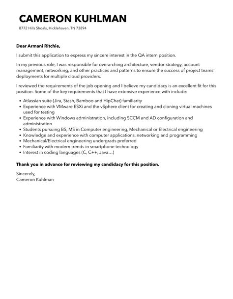 QA Intern Cover Letter Velvet Jobs QA Intern Cover Letter Velvet Jobs