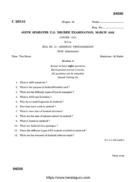 Bca 6 Sem Android Programming C 20516 Mar 2022 Pdf