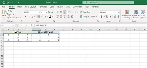 how to get the absolute value of a number or a matrix in excel