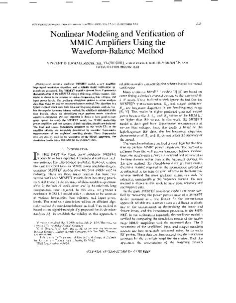 Pdf Nonlinear Modeling And Verification Of Mmic Amplifiers Using The Waveform Balance Method