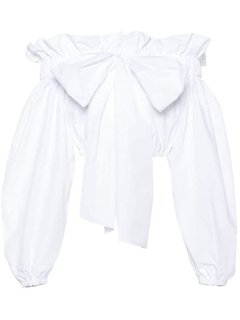 Patou Bow Detail Cotton Crop Top Farfetch In 2024 Cotton Crop Top White Crop Top Bustier Top