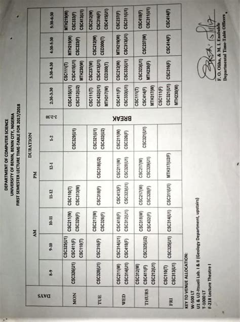 Course Timetable For 20172018 Session Source Department Of Computer