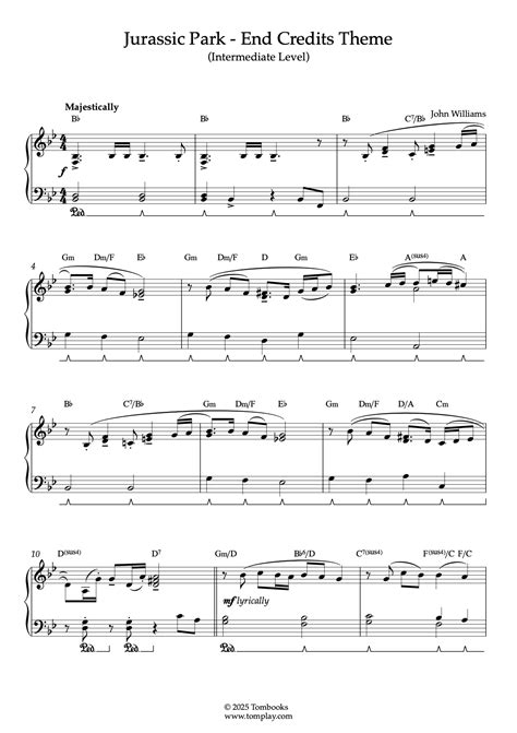 Jurassic Park End Credits Theme Intermediate Level With Orchestra