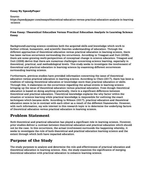 📚 Free Essay Theoretical Education Versus Practical Education Analysis In Learning Science
