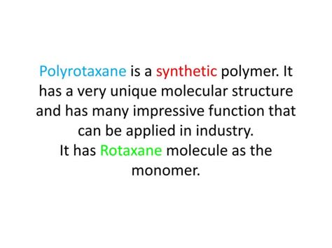 Polyrotaxane A Synthetic Polymer Pptx
