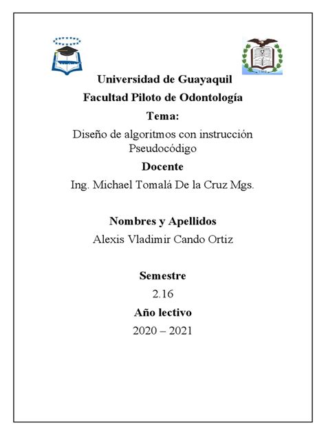 Tarea 1 Diseño De Algoritmos Con Instrucción Pseudocódigo Pdf