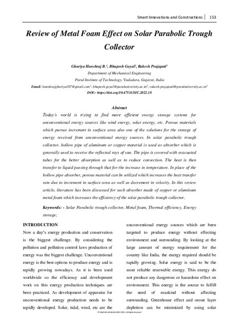 Pdf Review Of Metal Foam Effect On Solar Parabolic Trough Collector