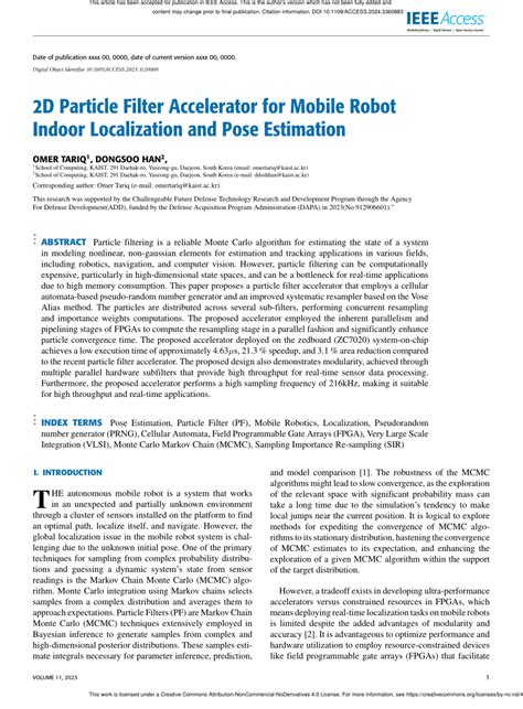 pdf 2d particle filter accelerator for mobile robot indoor