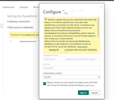 Failed To Update Data Source Credentials In Power Microsoft Fabric Community