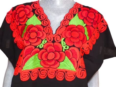 Blusas Bordadas De Chiapas Talla 3xl Negras Zinacantán Meses