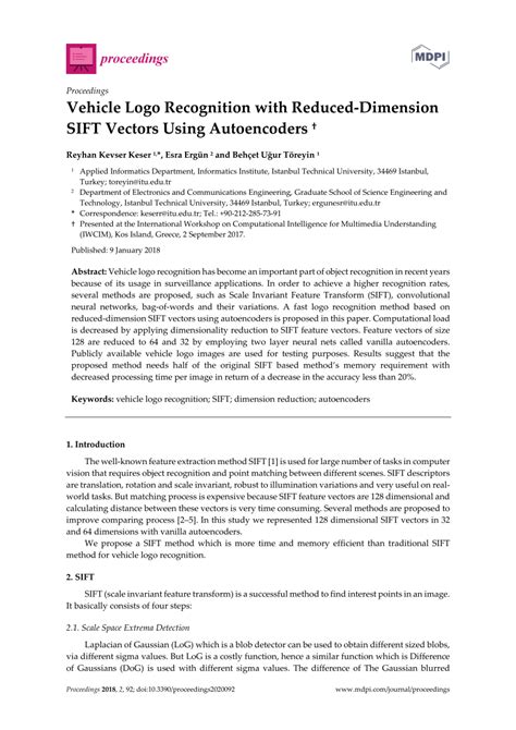 Pdf Vehicle Logo Recognition With Reduced Dimension Sift Vectors Using Autoencoders