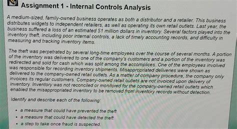 Solved Assignment 1 Internal Controls Analysis A
