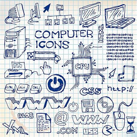 Set Of Hand Drawn Computer Icons Usb Web Cpu Vector Usb Web Cpu PNG And Vector With