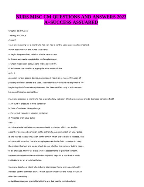 Nurs Misc Cm Questions And Answers 2023 A Success Assuared Exams Nursing Docsity