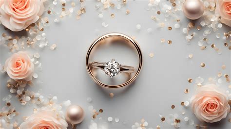 Top View Of Wedding Daimond Ring And Plain Pink Gold Ring Adorned