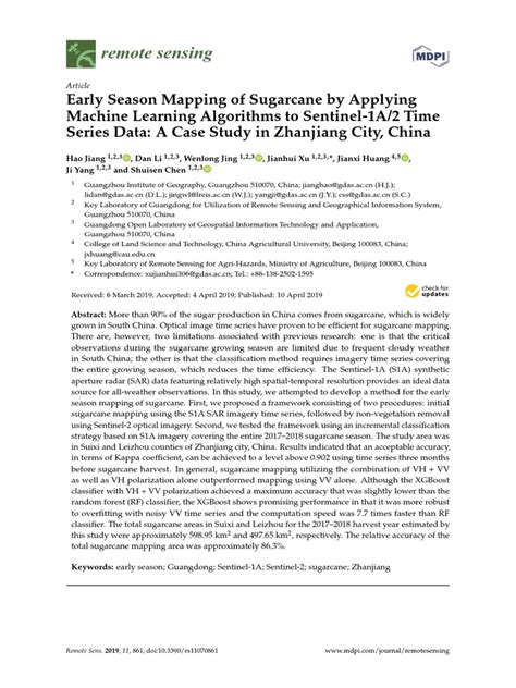 Early Season Mapping Of Sugarcane By Applying Mach Pdf Statistical