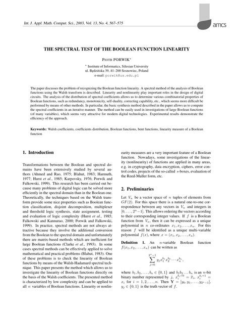Pdf The Spectral Test Of The Boolean Function Linearity