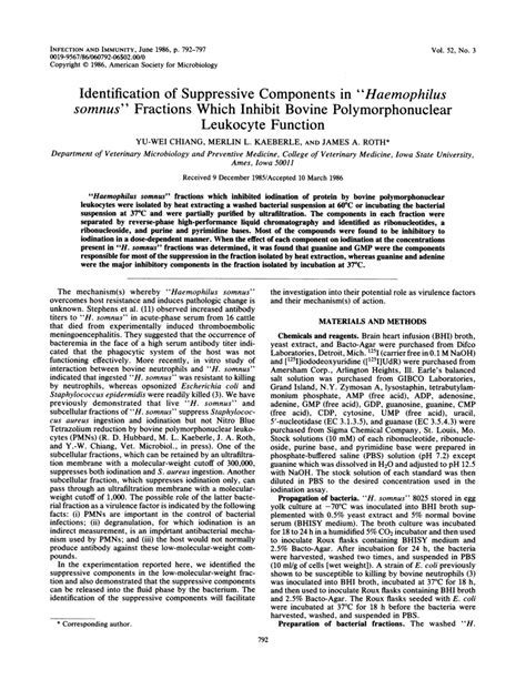Pdf Identification Of Suppressive Components In Haemophilus Somnus Fractions Which Inhibit