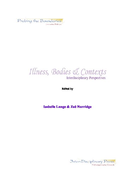 Illness Bodies And Contexts Interdisciplinary Perspectives Pdf Epub Version Downloadable