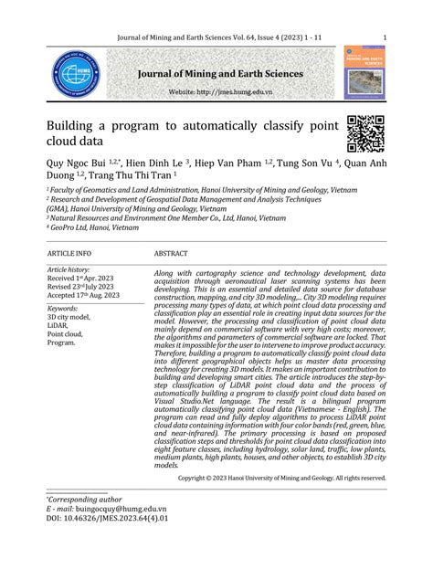 Pdf Building A Program To Automatically Classify Point Cloud Data