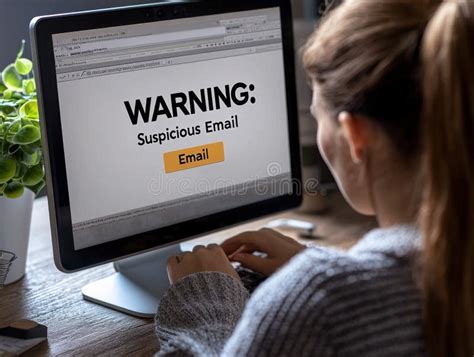 Computer Screen Displays Warning About Suspicious Email While User Hesitates Click Showcasing