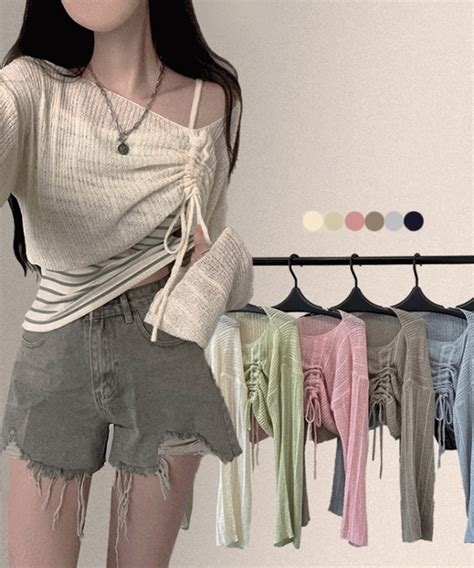 여리핏군살커버템 내추럴 오프 셔링 살탐방지 니트 6color 에이블리