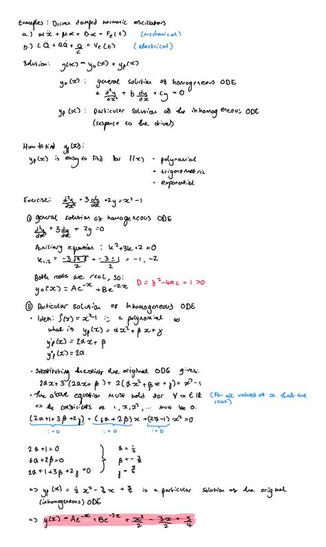 Inhomogeneous Nd Order Linear ODEs With Constant Coefficients Examples Driver Damped