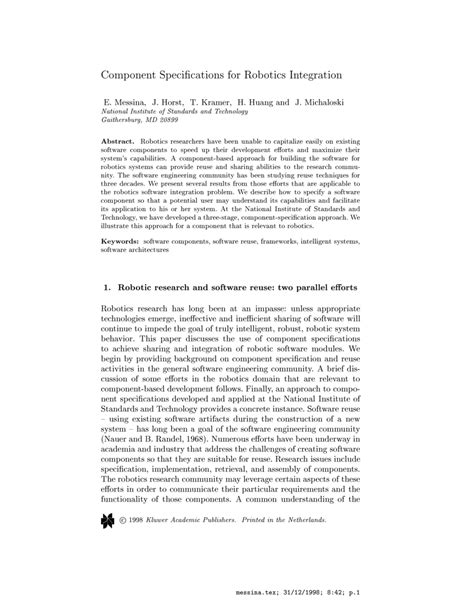 Pdf Component Specifications For Robotics Integration