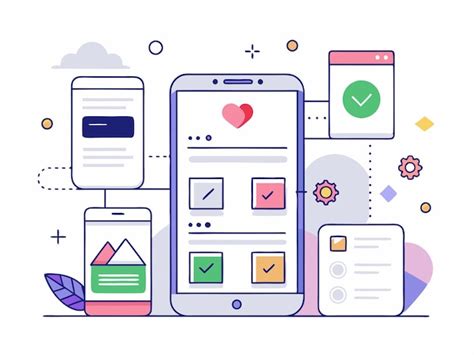 Illustration Mobile Wireframe Idea With Minimalist Design Showcasing Various UI Elements