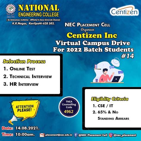 Nec Centizen Virtual Campus Drive For Nec Placement Cell Facebook